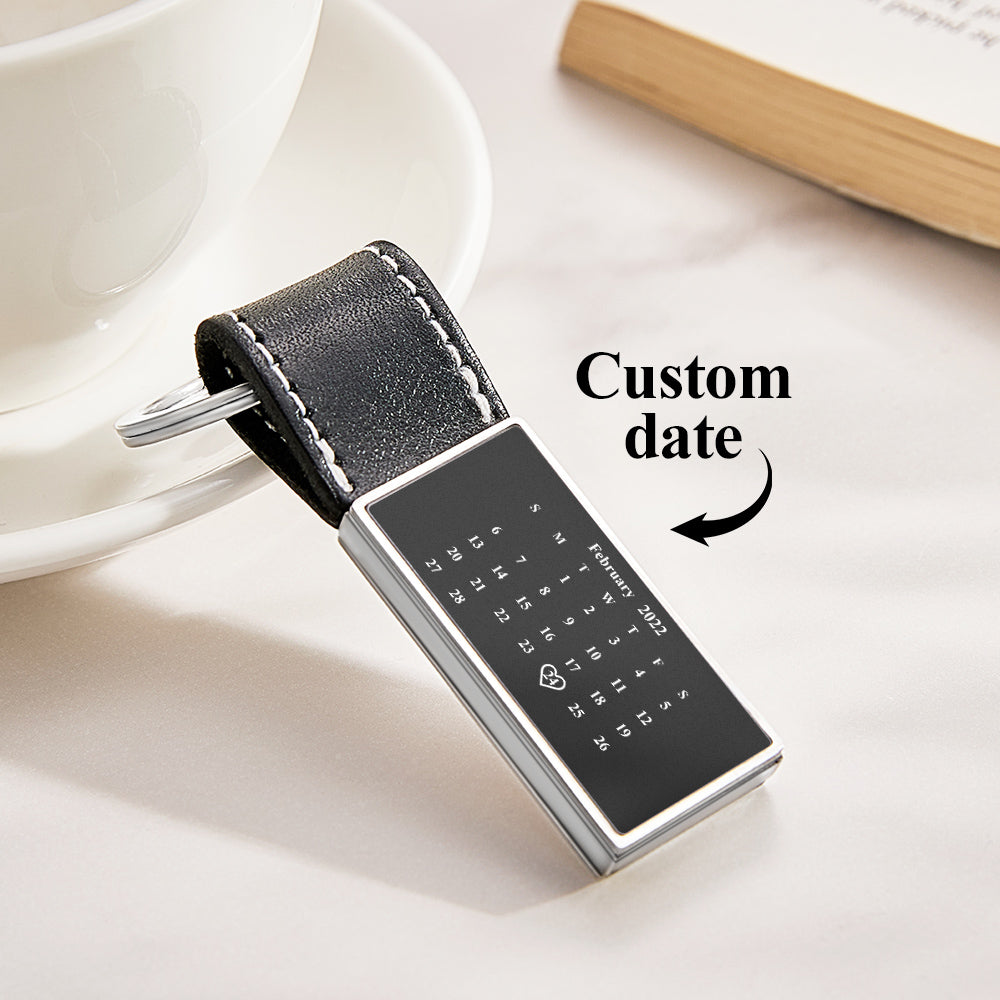 Personalized Calendar Leather Keychain Custom Date Unique Keyring Anni ...